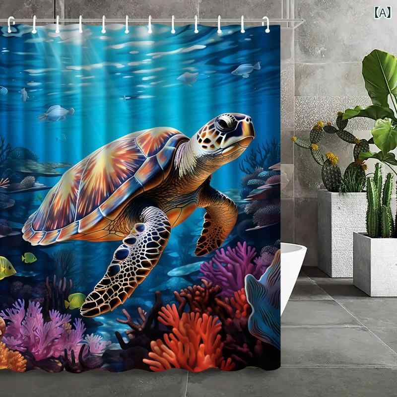 ・素材: ポリエステル・スタイル: 海洋風・柄: ウミガメ・サイズ展開: 90 x 180 cm、120 x 180 cm、150 x 180 cm、180 x 180 cm、180 x 200 cm・カテゴリ: 防水カーテン・設置方法: ...