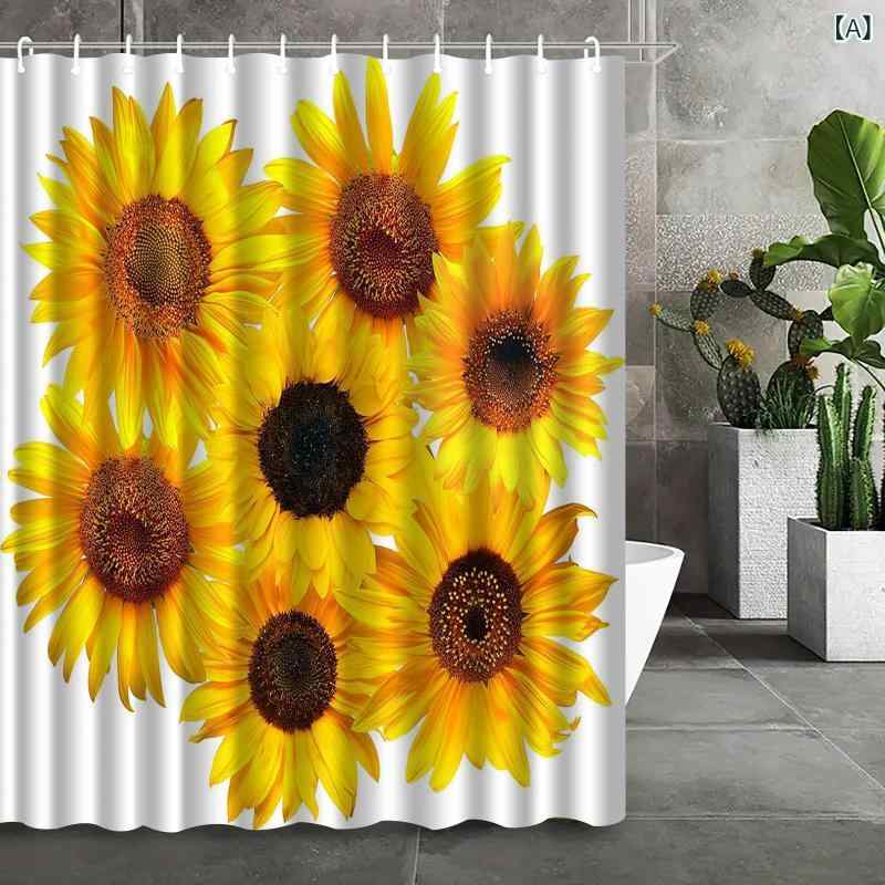 ・カテゴリ: シャワーカーテン・主な素材: ポリエステル・スタイル: 田園風・柄: ひまわり・機能: 防水、穴あけ不要・サイズ: 90×180cm、120×180cm、150×180cm、180×180cm、180×200cm