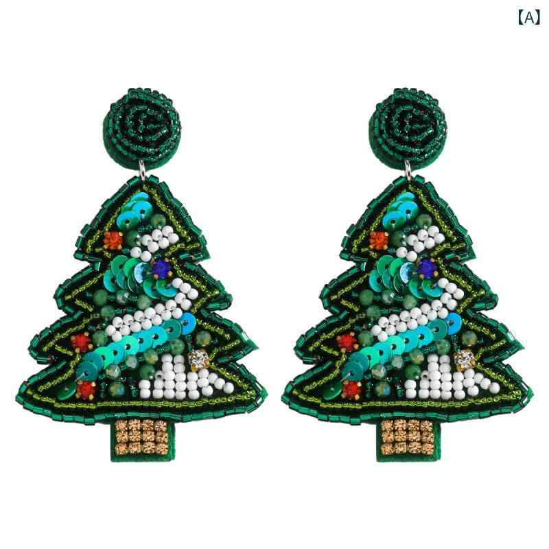 ・素材: プラスチック、樹脂・カラー展開: グリーン、ピンク・モチーフ: クリスマス、クリスマスツリー、手作り米ビーズ、スパンコール・スタイル: ファッションOL・カテゴリ: ピアス・イヤリング・対象: 女性用