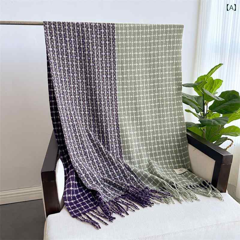 ・織り方: ツイル・デザイン要素: ストライプ、四角、幾何学模様・機能: 保温・シーズン: 冬・丈のタイプ: スタンダード・カラー展開: 紫緑、黒白、ネイビー、カーキブラウン、パープル、ダークブラウン、レッド・サイズ: 208x66cm（フ...