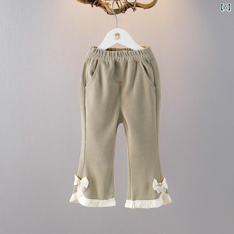 ・スタイル: カジュアル・主な素材: 綿・丈: ロング・素材混率: 綿96%・性別: 女の子・対象年齢: 1〜3歳・デザイン: フレアパンツ・柄: 無地・ウエスト: ミドルライズ・ウエスト仕様: ゴム・カラー展開: ダークカーキ、ダークグレ...