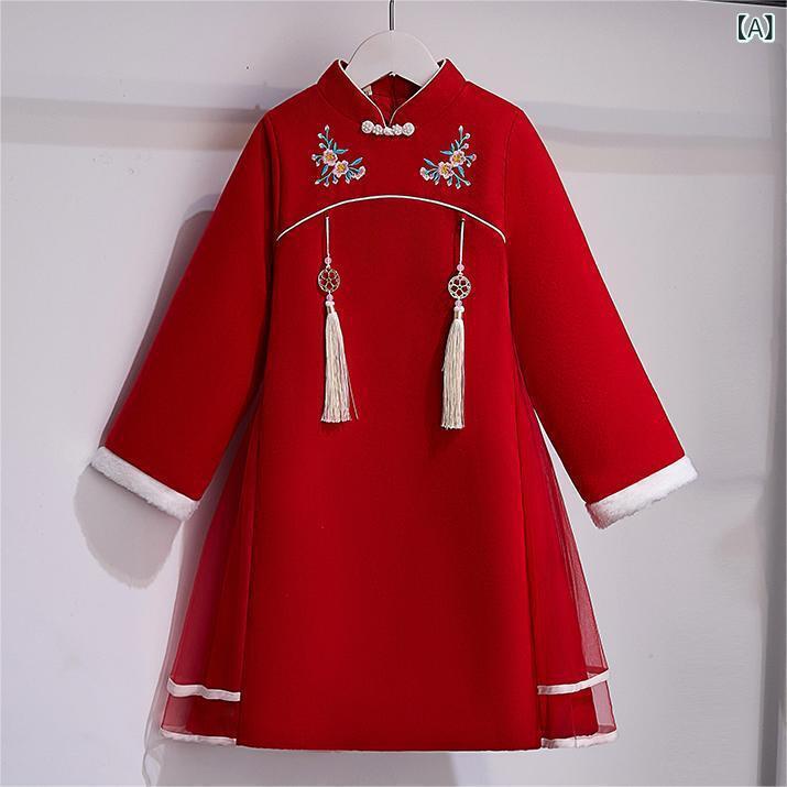 ・対象性別: 女児・柄: 花柄・デザイン要素: 中国風・厚さ: 厚手・スタイル: チャイナドレス・テイスト: 中華風・カラー: レッド・サイズ展開: 120cm、130cm、140cm、150cm、160cm、170cm・対象年齢: 8歳以...