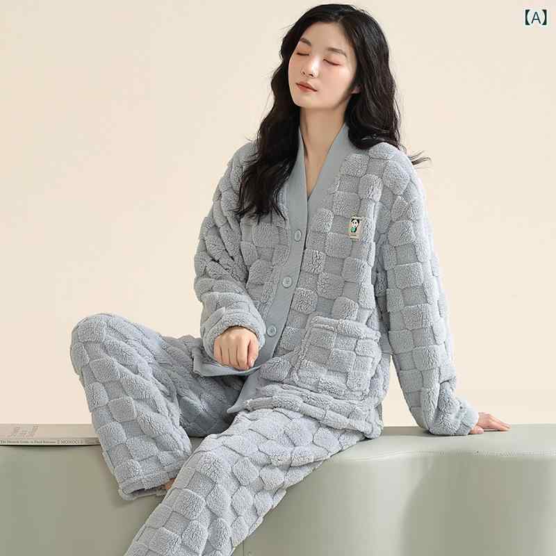 ・カテゴリ: パジャマ・生地: サンゴフリース・スタイル: カーディガン・主な素材: ポリエステル100%・厚さ: 厚手・生地の厚さ: 超厚手（301-350g/平方メートル）・ネックライン: Vネック・袖丈: 長袖・パンツ丈: 長ズボン・...