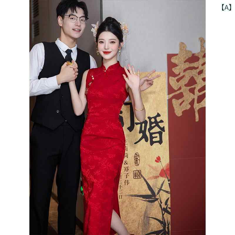 ・カテゴリ: 旗袍・スタイル: 中国風、文芸レトロ・主な素材: 提花・旗袍の長さ: ロング・襟型: 立襟、斜襟・袖丈: ノースリーブ・スリット: ハイスリット・サイズ展開: S、M、L、XL、2XL・対象性別: 女性