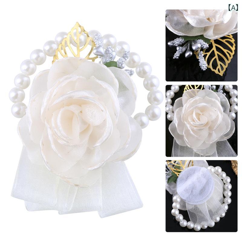 ・素材: 布製・スタイル: 韓国・使用場面: 結婚式・カラー: ミルク色・仕様: 手首花（幅10cm×高6cm、11g）、胸花（幅10.5cm×高10cm、5g）