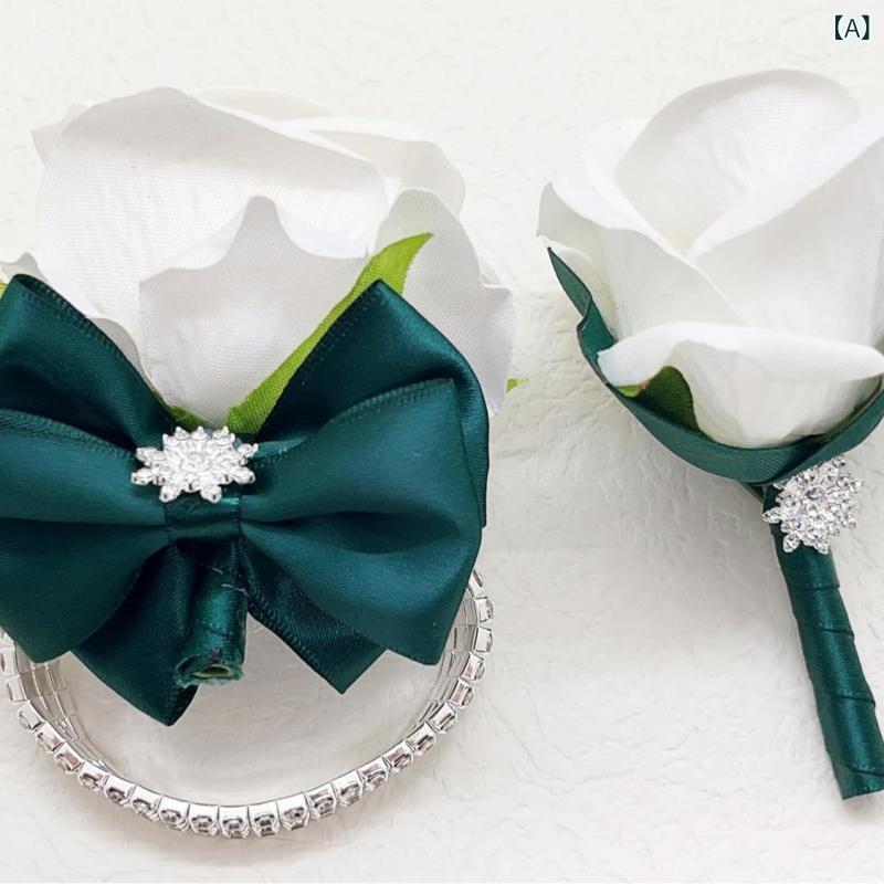 ・素材: 花・スタイル: 欧風・使用場面: 結婚式・カラー展開: 白花頭+水色リボン、白花頭+黒リボン、白花頭+紺リボン、ワインレッド花頭+黒リボン、ロイヤルブルー花頭+黒リボン、黒花頭+黒リボン・種類: 胸花、手首花・適用祝日: クリスマ...