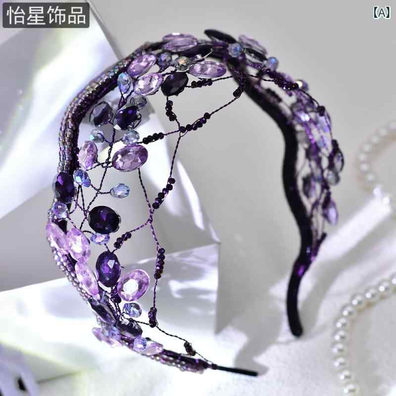 ・カテゴリ: ヘッドアクセサリー・素材: 水晶・カラー展開: 紫・スタイル: エレガント・対象: 女性用・: クラウン、ツイスト、フリンジ、不規則、メッシュ、チェック、ラインストーン、スクエア、円形、氷凌花、非対称、菱形チェック、球体、ハート