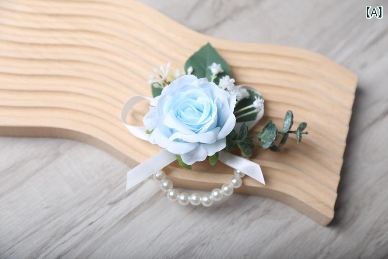 ・スタイル: 欧風・使用シーン: 結婚式・主な素材: 布・カラー: ブルー手首花、ピンクパープル胸花、ピンクパープル手首花、ブルー胸花・サイズ: 8*12・仕様: 8*13・加工: