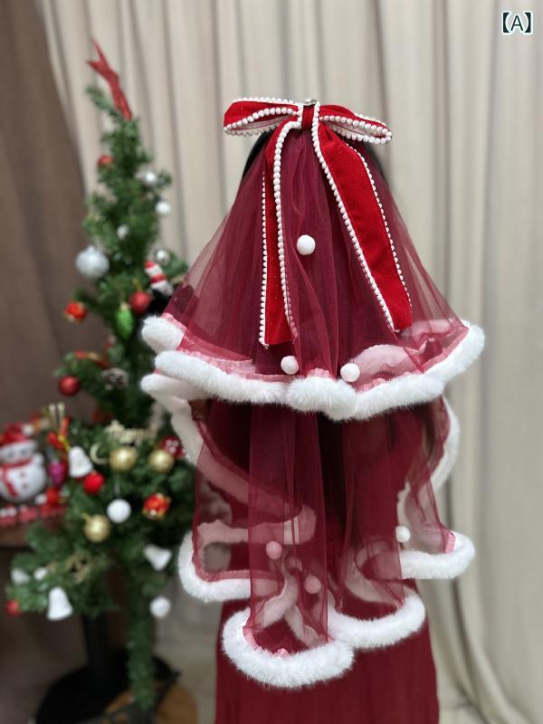 ・カテゴリ: ヘッドアクセサリー・スタイル: クリスマス風・主な素材: 網紗・性別: レディース・: 蝶結び・種類: ショール式・水晶種類: 白水晶・カラー展開: レッド、ホワイト・長さ: 60cm-80cm