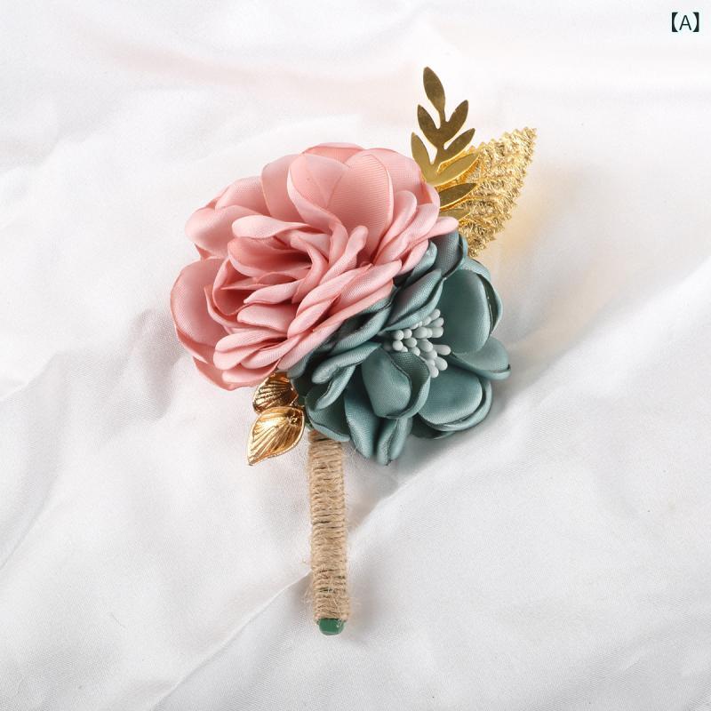 ・主な素材: 布・スタイル: 韓国・カラー: 粉緑色・仕様: 胸花 6cm×11cm、手腕花 7cm×8cm・使用シーン: 結婚式、式典、ビジネス宴会、ステージ