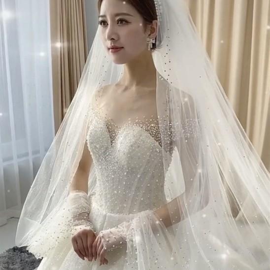 ・カテゴリ: ヘッドアクセサリー・素材: 網紗・スタイル: 韓国・対象: 女性・柄: 花柄・構造: 二層式・カラー展開: ホワイト、シャンパン・サイズ: 長さ3.5m、幅3m