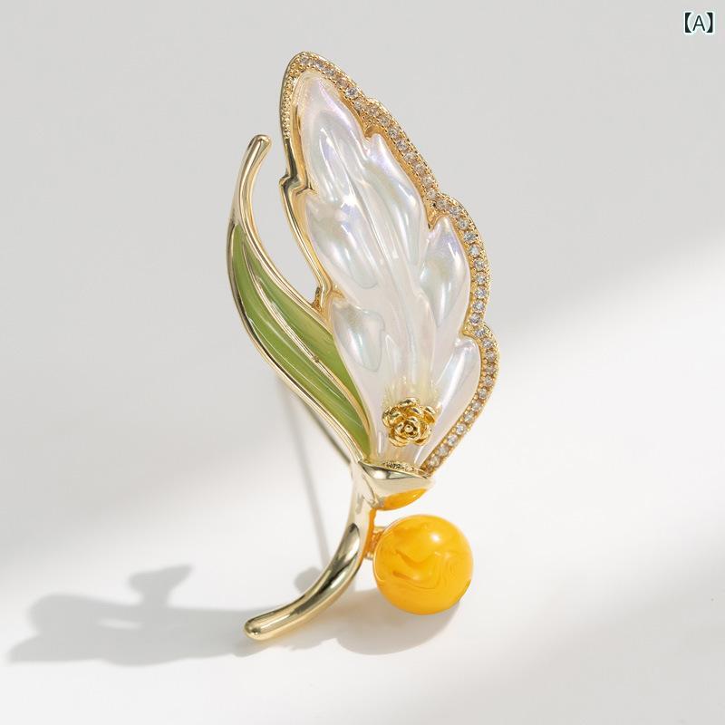 ・素材: 銅・形状: 葉・加工: 微镶・色展開: 金白、金緑・流行要素: 葉・機能: 装飾、贈り物、ずれ防止・スタイル: 仙女風・スタイル分類: 甜美・対象: 女性用・種類: ブローチ・流行要素分類: 植物花卉