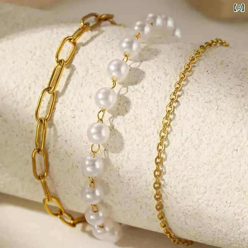 ・カテゴリ: アンクレット・スタイル: 女性用欧米風・素材: 合金・: 幾何学型・カラー展開: 金色パール、シルバーパール