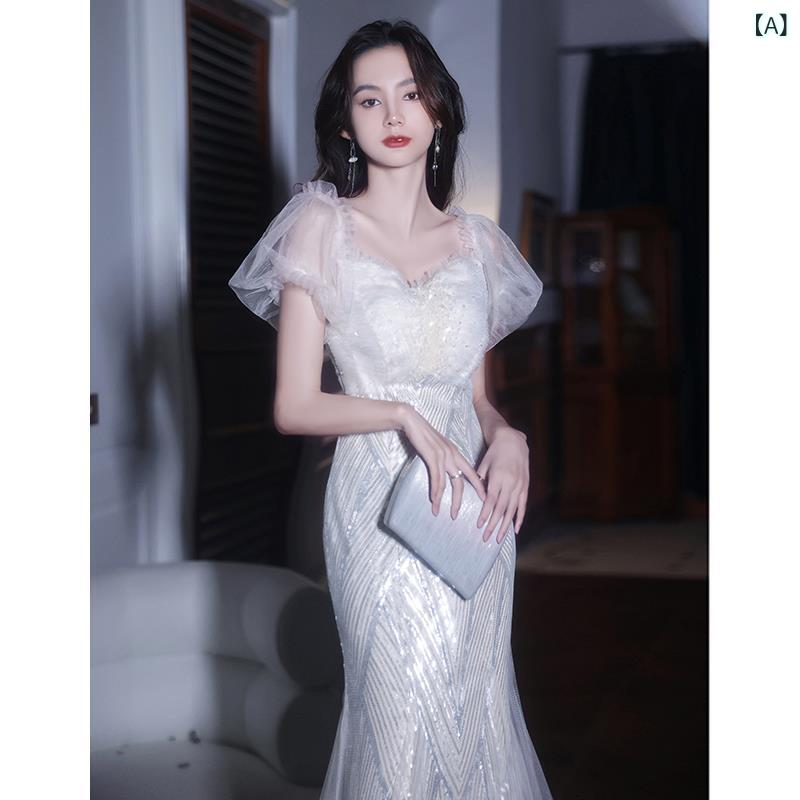 ・対象性別: 女性・対象年齢: 成人・サイズ展開: XS、S、M、L、XL、XXL、XXXL・ネックライン: オフショルダー・袖丈: 三分袖・スカート丈: ロング・ウエスト位置: ハイウエスト・シルエット: メルマイド・要素: ジッパー