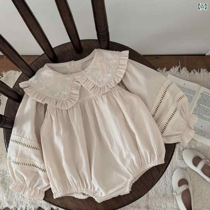 ・主な素材: 綿95%・対象年齢: 1〜3歳児・対象性別: 女の子・袖丈: 長袖・厚さ: 普通・留め具: スナップボタン・スタイル: 韓国・カテゴリ: ロンパース・カラー: ベージュ・身長: 66cm、73cm、80cm、90cm