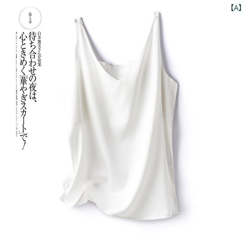 ・スタイル: キャミソール型・シルエット: ゆったり・着丈: 普通丈 (約50cm～65cm)・柄: 無地・特徴: バックレス・生地: サテン・主な素材: ポリエステル90%～95%・カラー展開: ホワイト、ブラック、ネイビー、アクアブルー...