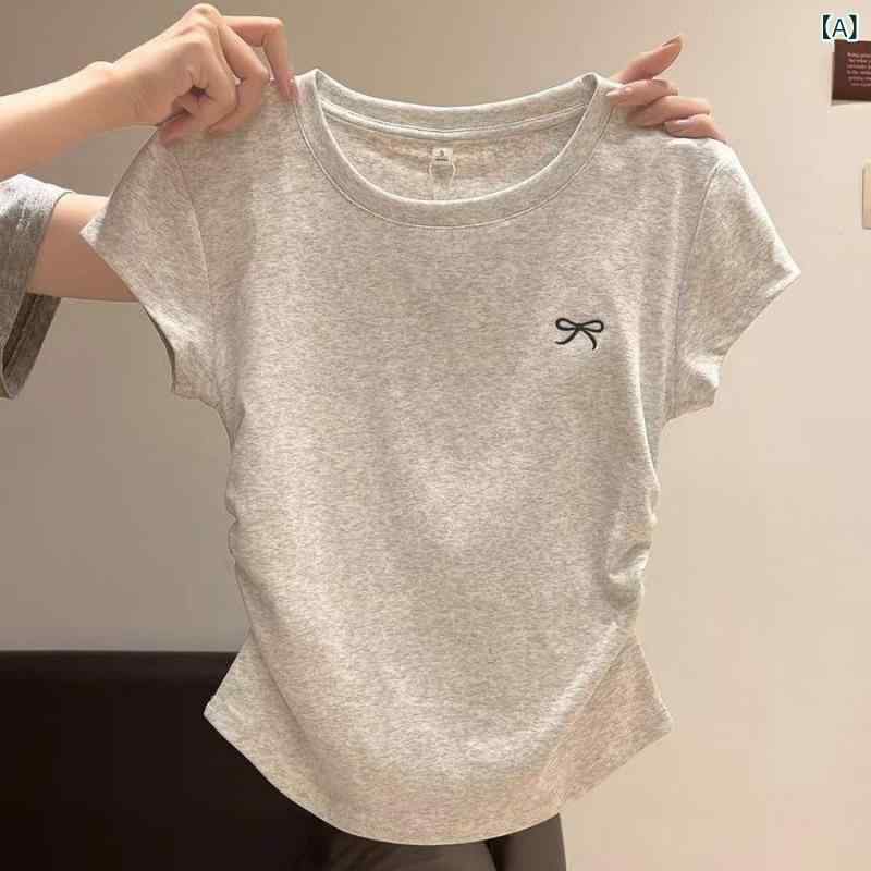 ・カテゴリ: Tシャツ・主な素材: ポリエステル90～95%・スタイル: プルオーバー、アーバン、エレガント・ネックライン: クルーネック・袖丈: 半袖・フィット: スリム・着丈: 普通丈・: プリーツ、ソリッドカラー、刺繍・カラー展開: ...