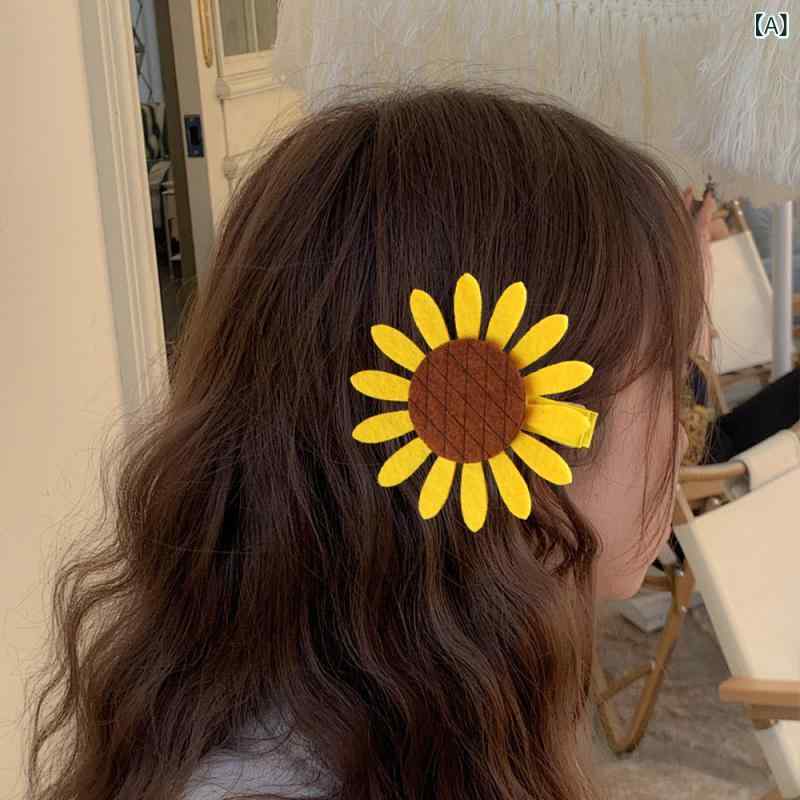 ・カテゴリ: ヘアアクセサリー・種類: サイドクリップ・素材: 不織布・スタイル: 田園風、甜美・柄: 向日葵・対象: 女性