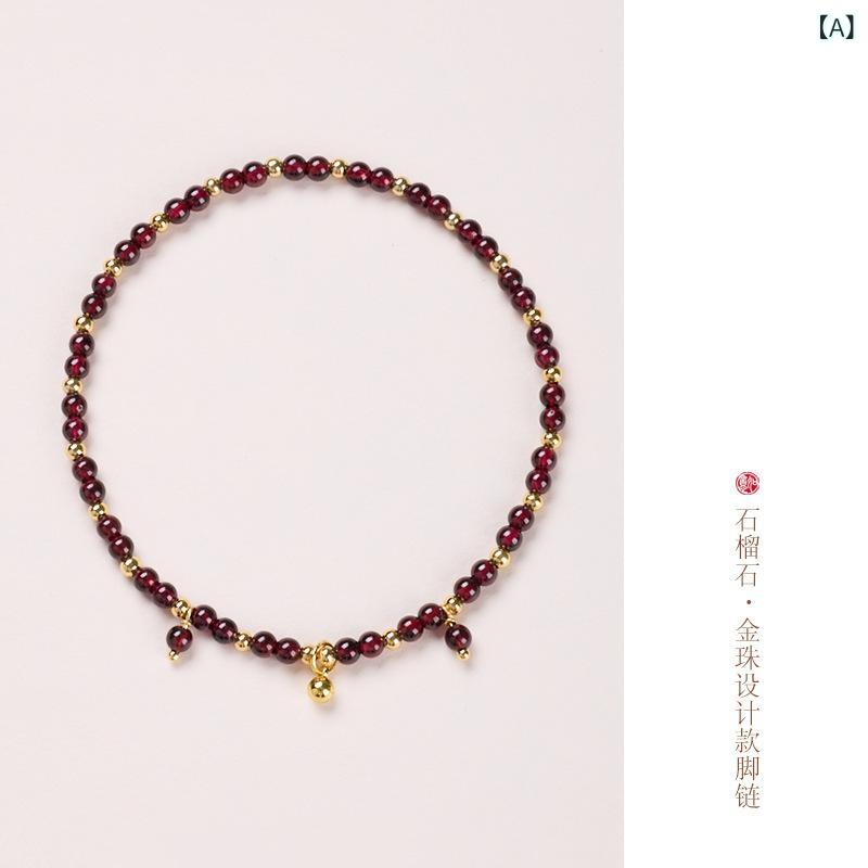 ・カテゴリ: アンクレット・スタイル: 女性用・形状: 幾何型・主な素材: ガーネット・: 金ビーズドロップ、葉、ビーズ間隔赤ハートジルコン、ビーズ間隔白ハートジルコン