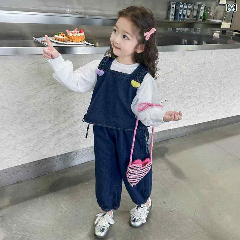 ・カテゴリ: 子供3点セット・スタイル: 韓国・セットタイプ: パンツセット・対象年齢: 3~8歳・袖丈: 長袖・パンツ丈: ロング・厚み: 普通・柄: 無地・主な素材: デニム、綿90%・着用方法: プルオーバー・カラー: ブルー・サイズ...