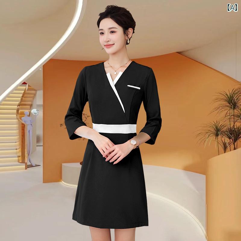 ・カテゴリ: ワークウェア・対象: 女性・スタイル: ワーク・機能: 吸湿速乾・パンツ丈: ロング・主な素材: ポリエステル90-95%、スパンデックス5-10%・袖丈: 3/4袖・ネックライン: Vネック・丈: ミディアム・カラー展開: ...