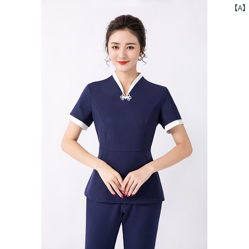・カテゴリ: 作業服・スタイル: ワーク・対象性別: 女性・機能: 吸湿速乾・パンツ丈: ロングパンツ・主な素材: ポリエステル95%・ネックライン: Vネック・袖丈: 半袖、七分袖・袖タイプ: スタンダード・セット内容: プルオーバートッ...