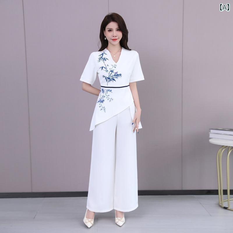 ・対象: 女性用・カテゴリ: セット・機能: 吸湿速乾・パンツ丈: ロング・袖丈: 半袖・スタイル: エレガント・ネックライン: Vネック・着丈: ショート・主素材: ポリエステル・カラー展開: ブルー、グリーン・サイズ展開: S、M、L、...