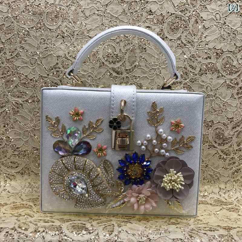 ・スタイル: 欧米風・主な素材: 金属、PU・裏地: ポリエステル・タイプ: 女性用ショルダーバッグ・形状: 横型スクエア・トレンド: 小方包・開閉方式: ロック・装飾: フラワー・内部構造: カードポケット・ストラップ数: 1本・バッグサ...