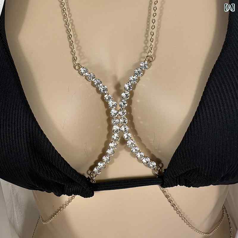 ・カテゴリ: ボディチェーン・対象: 女性・スタイル: 欧米風・素材: ラインストーン・カラー展開: 金色、銀色