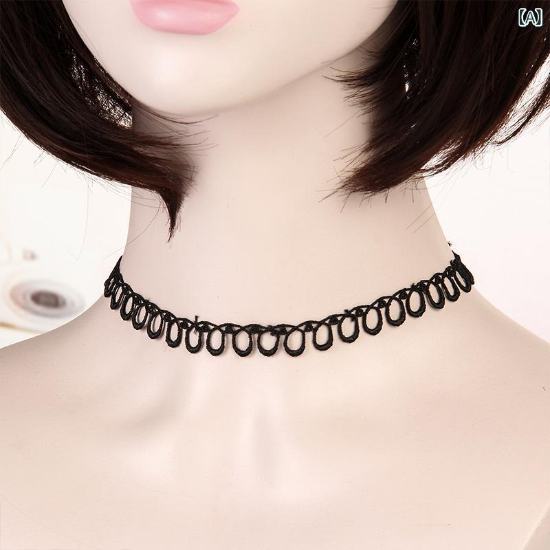 ・カテゴリ: ネックレス・スタイル: 女性用・主な素材: レース、合金・長さ: 21cm-50cm・カラー展開: ブラック、ホワイト