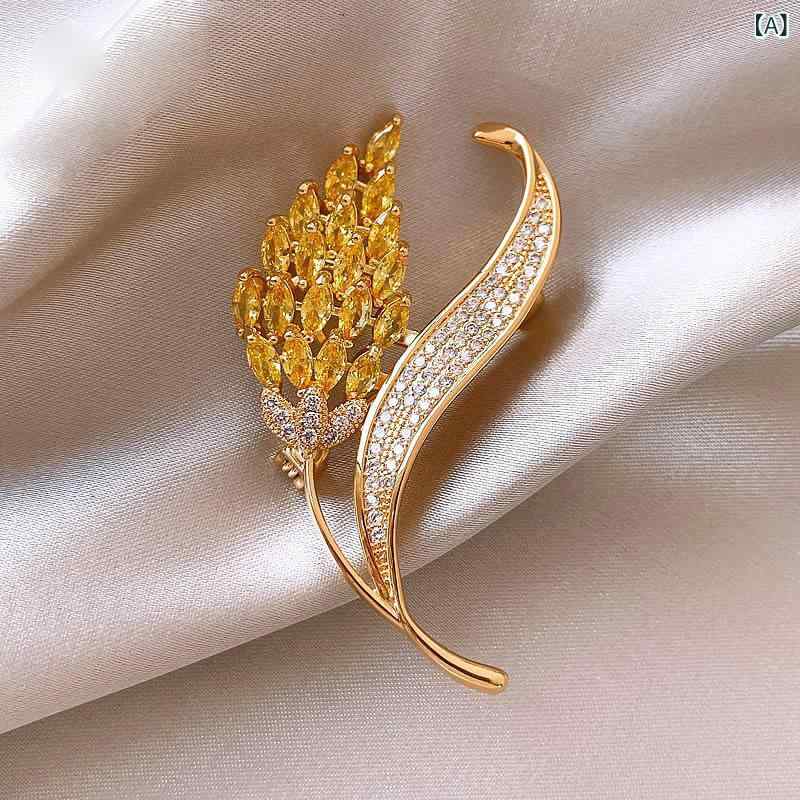 ・種類: ブローチ・素材: 合金・形状: 葉・カラー: 金色・モチーフ: 麦穂、猫、植物花卉・機能: 調整・スタイル: ナチュラル、スイート・対象: 女性用