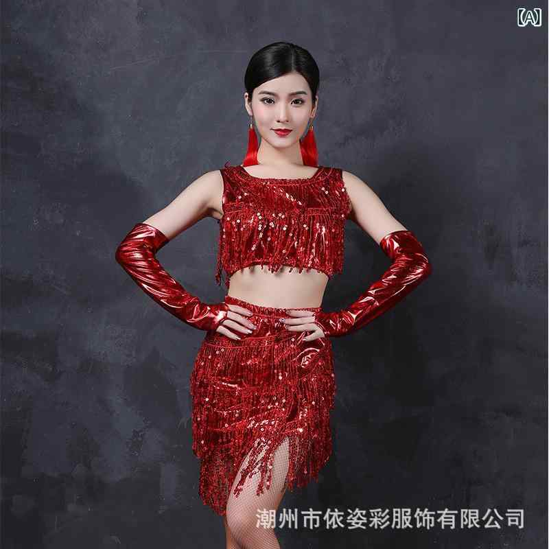 ・用途: ラテン舞・対象性別: 女性・主な素材: ポリエステル80%・素材: 光沢生地・カラー展開: 赤、黒、シルバー、ゴールド、宝藍、梅紅、湖藍・サイズ展開: フリーサイズ・対象年齢: 25-29歳
