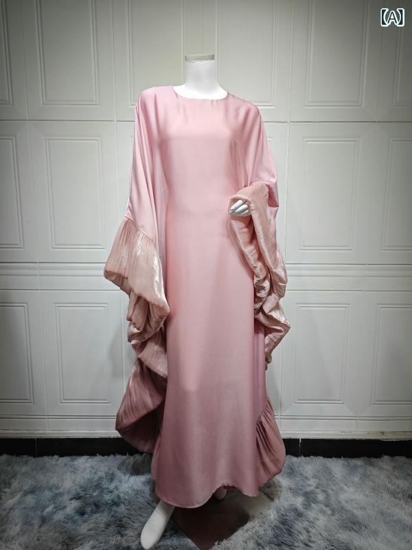 ・主な素材: ポリエステル・カラー展開: ピンク、グリーン、ブラウン・サイズ展開: フリーサイズ・: ステッチ・装飾: ベルト・スタイル: エスニック・スカート丈: ロング・袖型: コウモリ袖・袖丈: 長袖
