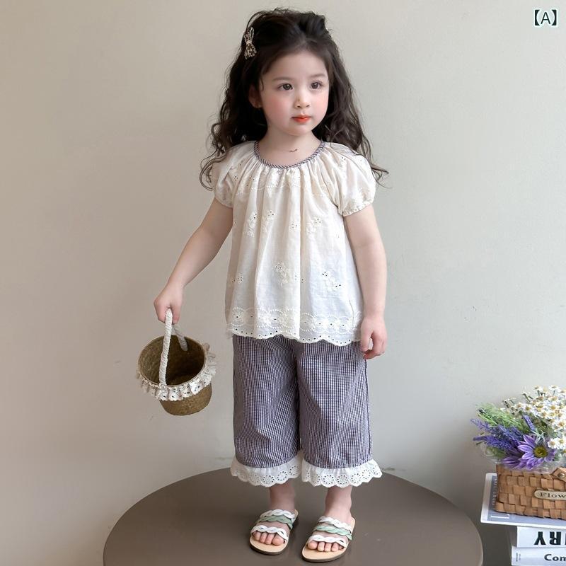 ・カテゴリ: 子供セット・対象性別: 女の子・対象年齢: 3〜8歳・スタイル: 韓国・セット内容: 2点セット・袖丈: 半袖・パンツ丈: 9分丈・主な素材: コットン混紡・主素材成分: ポリエステル60%・厚み: 普通・要素: レース、トレ...