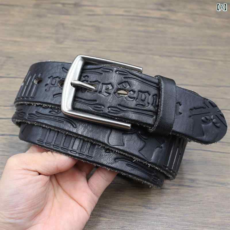 ・素材: 革・バックル素材: 合金・留め具: ピン留め・カラー展開: ブラック、ブラウン、カーキ、レッドブラウン・幅: 2-4cm・長さ: 105cm、110cm、115cm、120cm、125cm、130cm・スタイル: 個性、ユニセック...