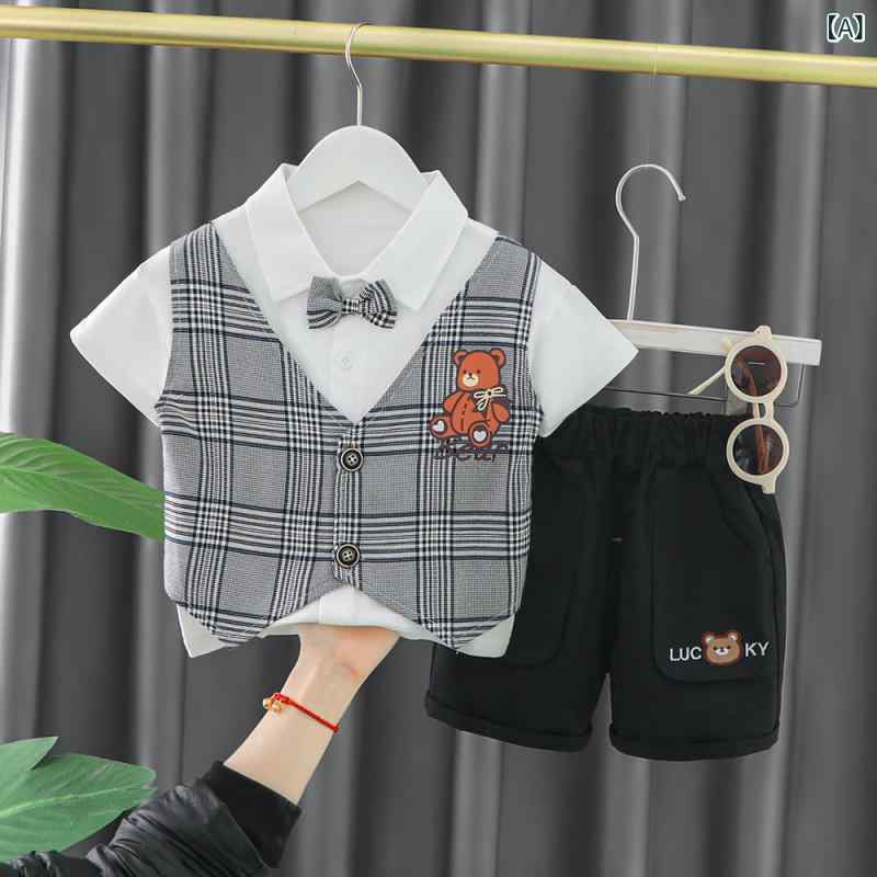 ・カテゴリ: キッズセット・性別: 男性・対象年齢: 幼児（1〜3歳）・スタイル: 韓国・セットタイプ: パンツセット・セット内容: 2点セット・主な素材: 綿99%・袖丈: 半袖・パンツ丈: ショート丈・厚さ: 普通・柄: カートゥーン・...