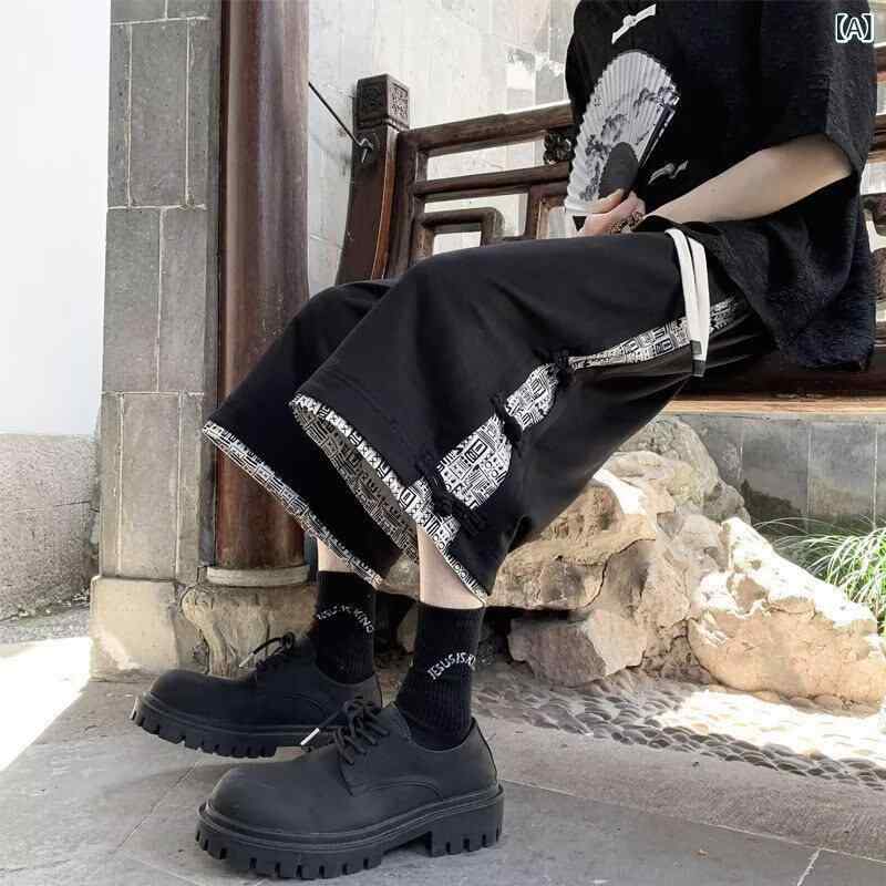 ・カテゴリ: パンツ・ボトムス・主な素材: ポリエステル・生地: 化学繊維混紡・股下: 七分丈・パンツシルエット: ルーズフィット・スタイル: チャイナカジュアル・カラー展開: ブラック、グレー・サイズ展開: M、L、XL、XXL、3XL、...