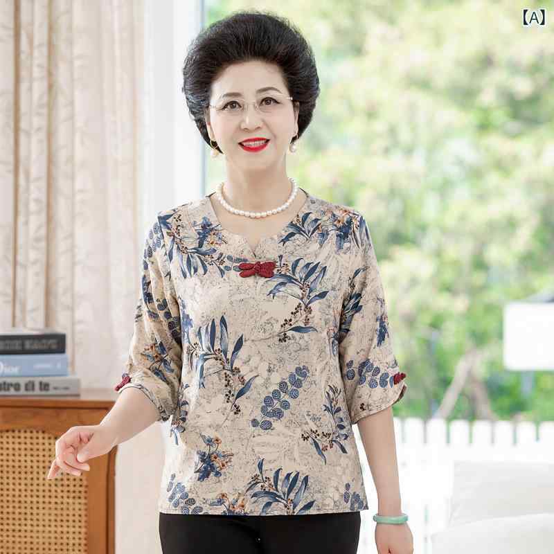 ・カラー展開: 1号色、2号色、3号色、4号色、5号色、6号色・サイズ展開: XL、2XL、3XL、4XL、5XL・主な素材: ビスコース95%以上・スタイル: 中国風レトロエレガント・袖型: 通常袖・袖丈: 五分袖・ネックライン: Vネック