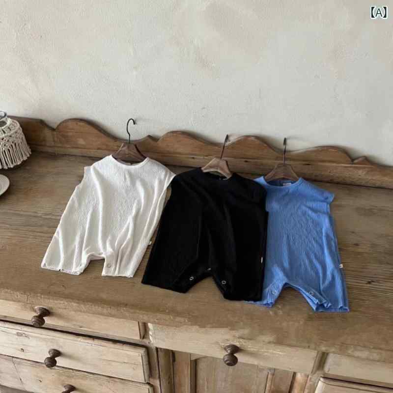 ・カテゴリ: ロンパース、カバーオール・主な素材: 綿95%・対象年齢: 1〜3歳 (80〜100cm)・対象性別: ユニセックス・袖丈: ノースリーブ・厚さ: 薄手・開閉タイプ: プルオーバー・スタイル: 韓国・: ロンパース・カラー展開...
