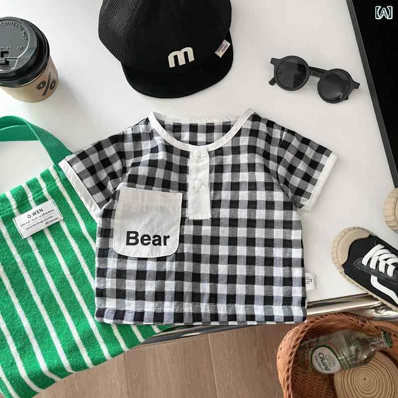 ・カテゴリ: キッズTシャツ・性別: 男性・スタイル: カジュアル・ネックライン: クルーネック・袖丈: 半袖・柄: 格子柄・主な素材: 綿・生地加工: 柔軟加工・要素: トレンド感・縫製針目: 3cmあたり12〜14針・規格: ・サイズ展...