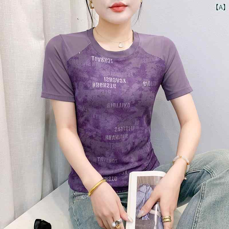 ・カテゴリ: Tシャツ・スタイル: フレッシュ、スウィート、プリンセス風・タイプ: プルオーバー・ネックライン: クルーネック・袖丈: 半袖・袖タイプ: レギュラー・柄: 印花、配色・デザイン: メッシュ、ラインストーン、シンプルカジュアル...