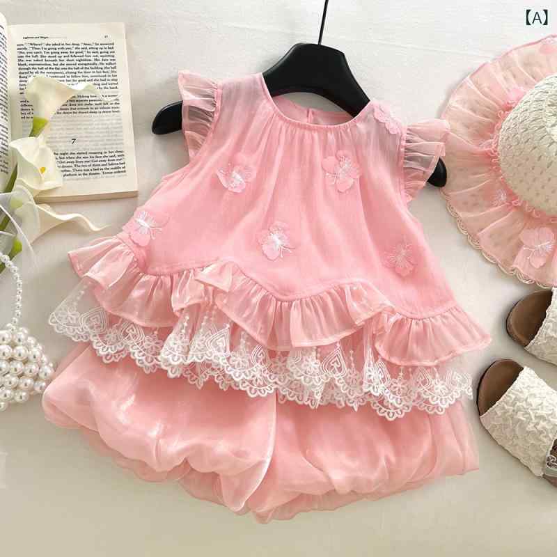 ・カテゴリ: 子供服セットアップ・性別: 女児・スタイル: プリンセス・セットアップタイプ: パンツセット・セット内容: 2点セット・対象年齢: 3～8歳・袖丈: 半袖・パンツ丈: ショート・生地加工: 柔軟加工・厚さ: 薄手・柄: 無地・...