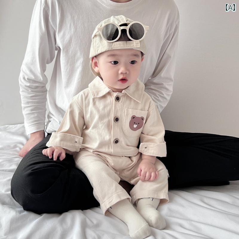 ・主な素材: 綿・対象年齢層: 幼児 (1～3歳)・性別: 男児・袖丈: 長袖・厚さ: 普通・留め具: スナップボタン・スタイル: カジュアル・カテゴリ: ロンパース・カラー展開: アプリコット、グリーン・サイズ展開: 66cm、73cm、...
