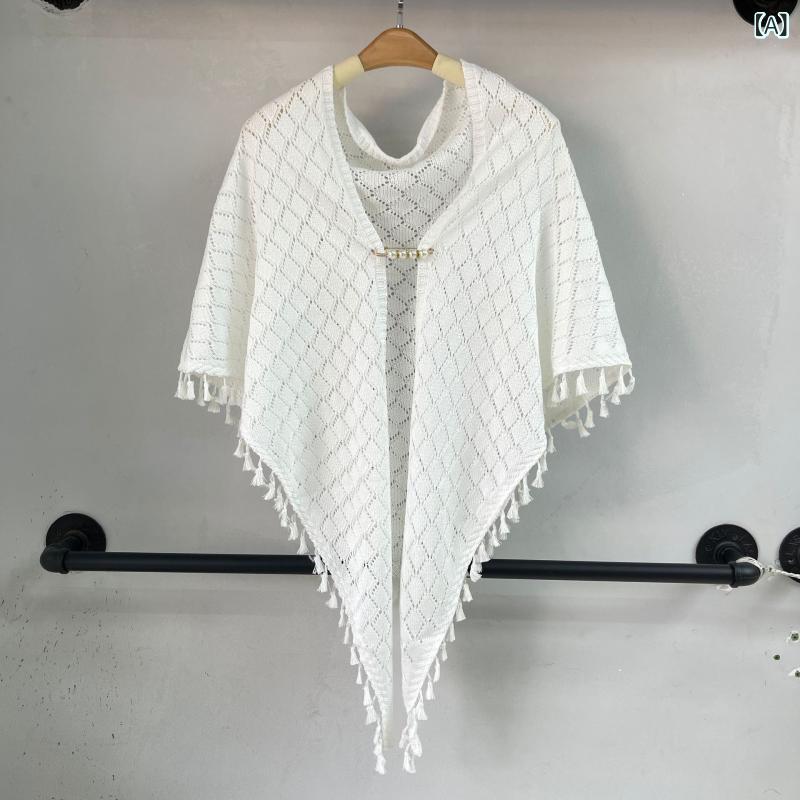 ・性別: 女性・主な素材: 包芯紗・カラー展開: ミルクホワイト・スタイル: レトロ民族・幅: 170cm・編み方法: 平紋・柄: 格子・機能: 装飾・加工方法: 刺繍・流行要素: タッセル・タイプ: ショール