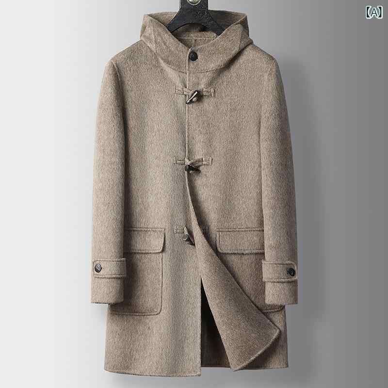 ・カテゴリ: コート・スタイル: アーバン・シルエット: ルーズ・厚み: 標準・襟: フード・フロント: シングルブレスト・柄: 無地・ディテール: ボタン装飾・ポケット: パッチポケット・裾: ストレート・主な素材: ウール96%以上・カ...