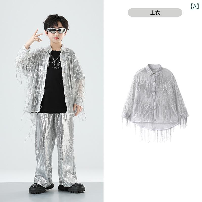 ・カテゴリ: キッズダンス服・主な素材: 綿50%・適用性別: 男女兼用・対象年齢: 3〜8歳・対象身長: 100〜140cm・サイズ展開: 110cm、120cm、130cm、140cm・カラー展開: フリンジシルバー、ジルコニア付きブラ...