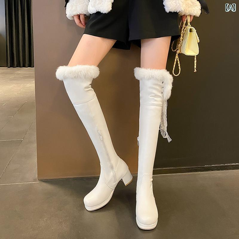 ・カテゴリ: ブーツ・対象性別: 女性・スタイル: 韓国・つま先形状: ラウンドトゥ・ヒール形状: チャンキーヒール・ヒール高: 6-8cm・タイプ: 過膝ブーツ・要素: ステッチ、プラットフォーム・筒丈: 過膝・着脱方法: サイドジッパー...
