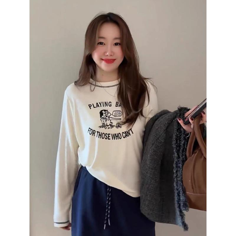 ・カテゴリ: Tシャツ・スタイル: 日韓カジュアル・主な素材: 綿95%以上・ネックライン: クルーネック・袖丈: 長袖・柄: 文字・袖型: 普通袖・カラー展開: ホワイト、ブラック・サイズ展開: M、L、XL、2XL・衣長: 普通（50c...