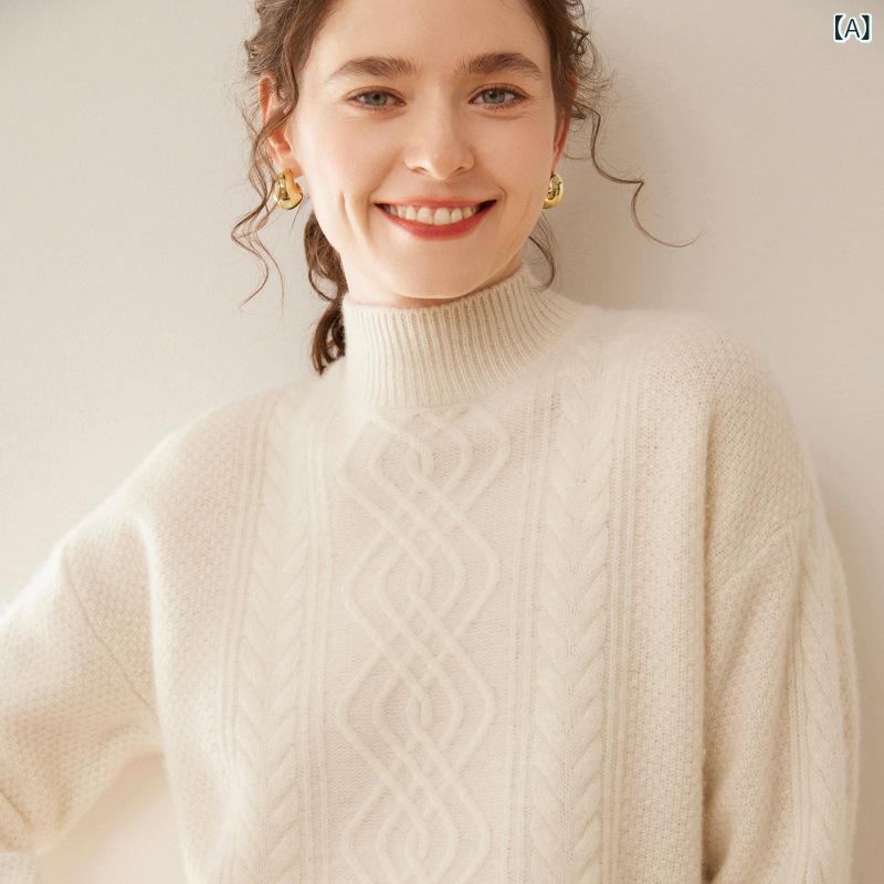 ・カテゴリ: ニット・スタイル: 通勤・柄: 無地・ネックライン: ハーフタートルネック・袖丈: 長袖・袖型: ストレート・丈: ミドル・厚み: 超厚・要素: ケーブル編み・主素材: 30-50%・カラー展開: ホワイト、キャメル、ライトベ...