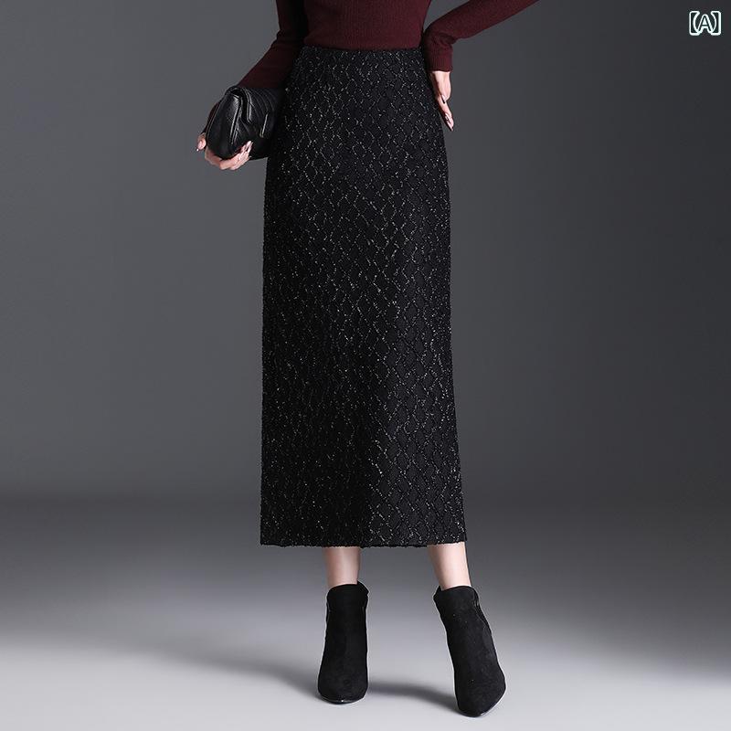 ・柄: 無地・主な素材: ポリエステル90-95%・スカート形状: ペンシルスカート・丈: ミディ・装飾: ジッパー・カラー展開: ブラック・サイズ展開: M、L、XL、XXL、XXXL、4XL・スタイル: 通勤・スカートタイプ: スカート...